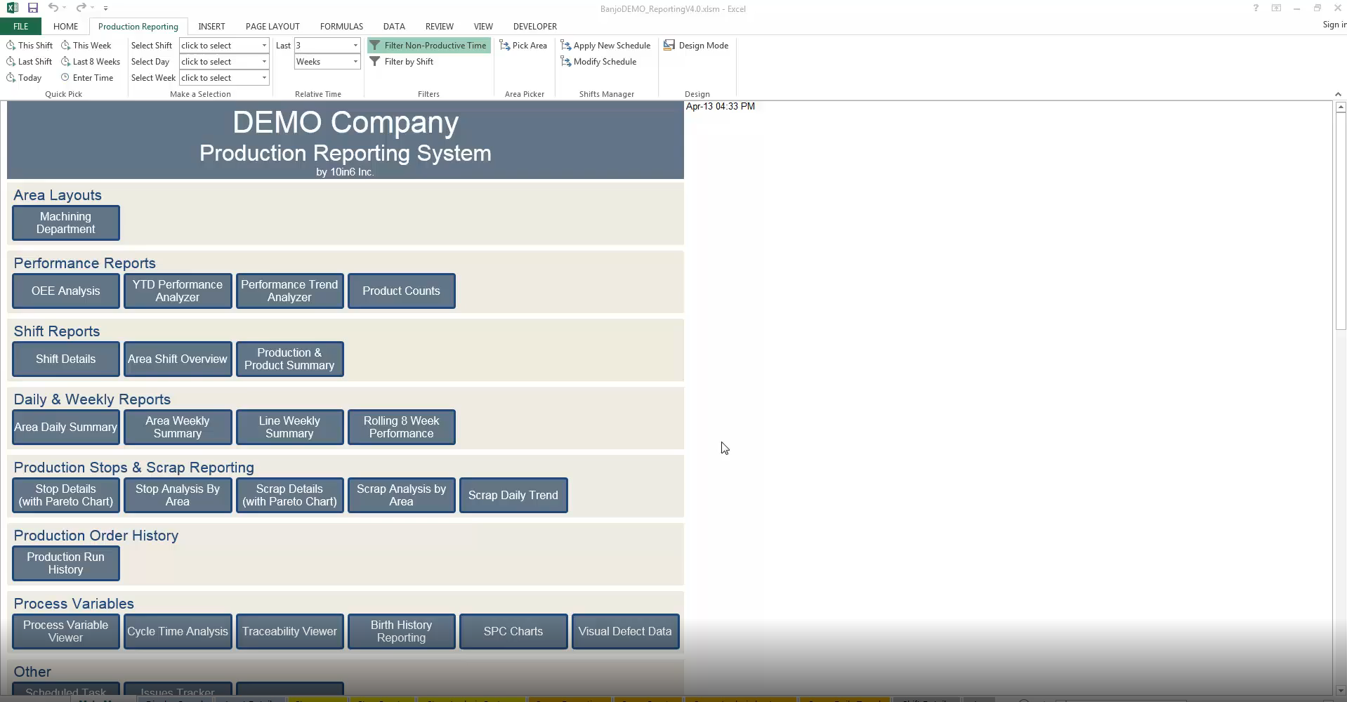 Reporting - Production Stop (Downtime) Details | 10in6 Inc.